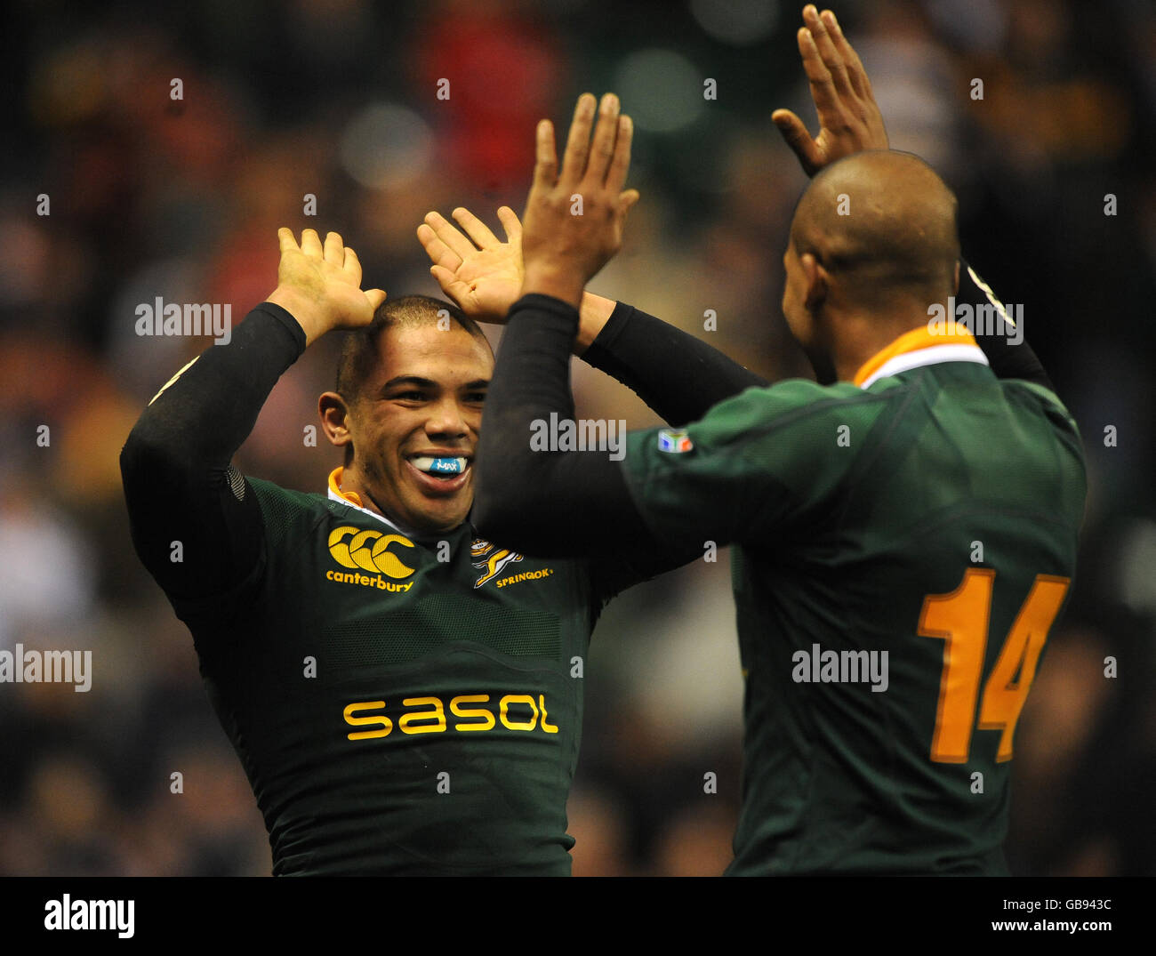 South africas bryan celebrates with pietersen after beating england hi ...