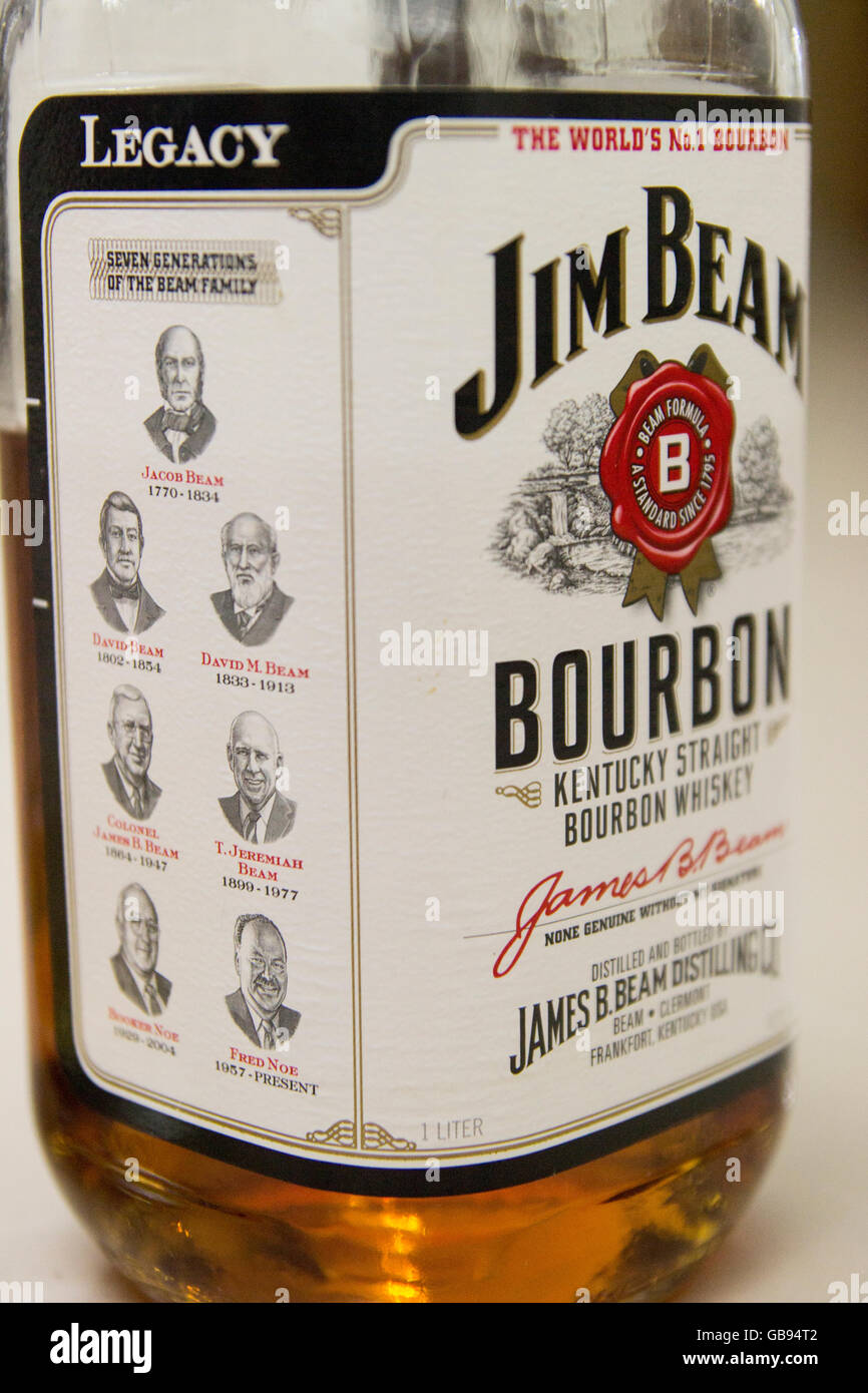 Jim Beam American bourbon bottle label corn distillation whisky Stock ...