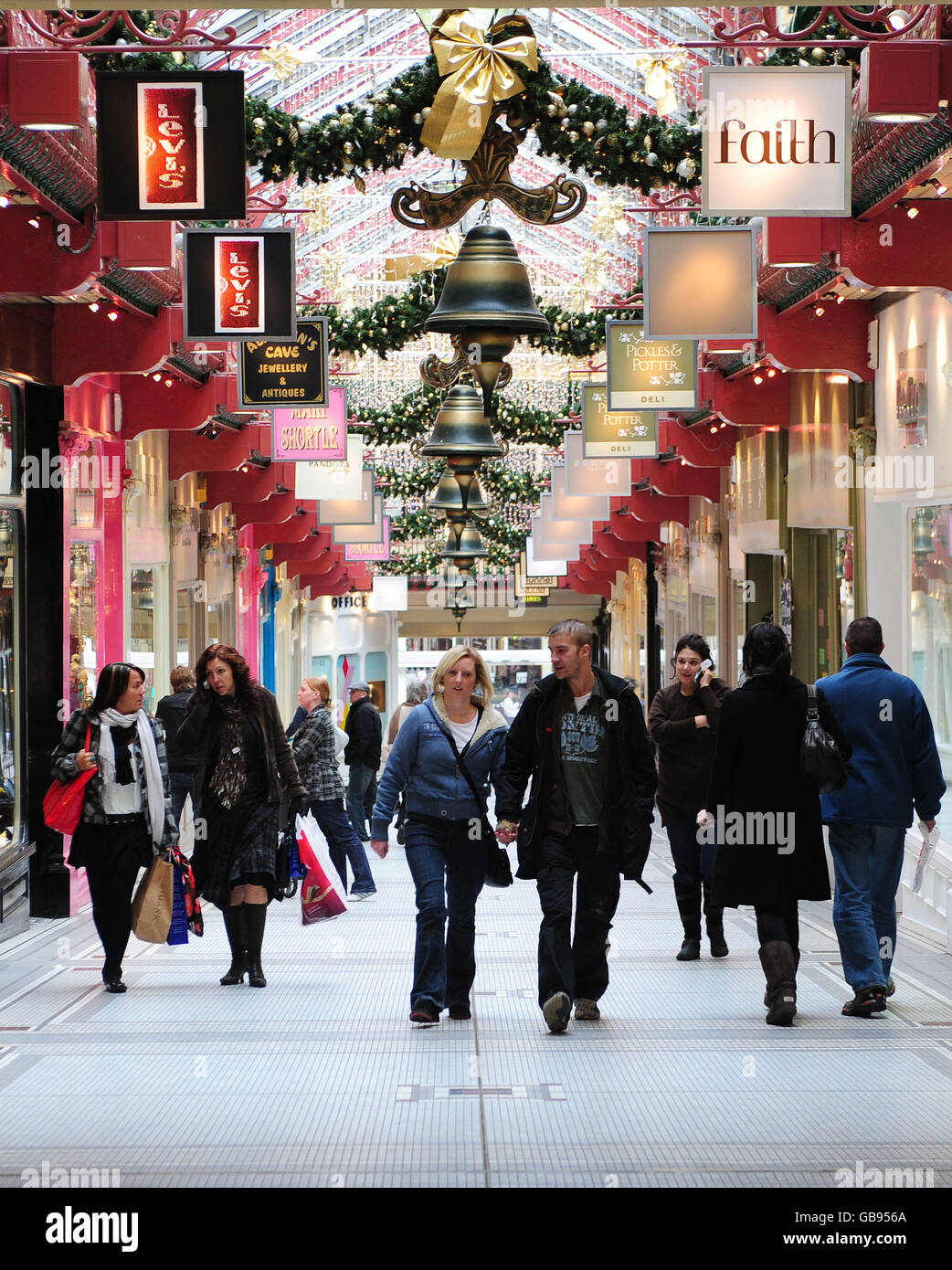 A general view of shoppers in the Queen's Arcade in Leeds city centre ...