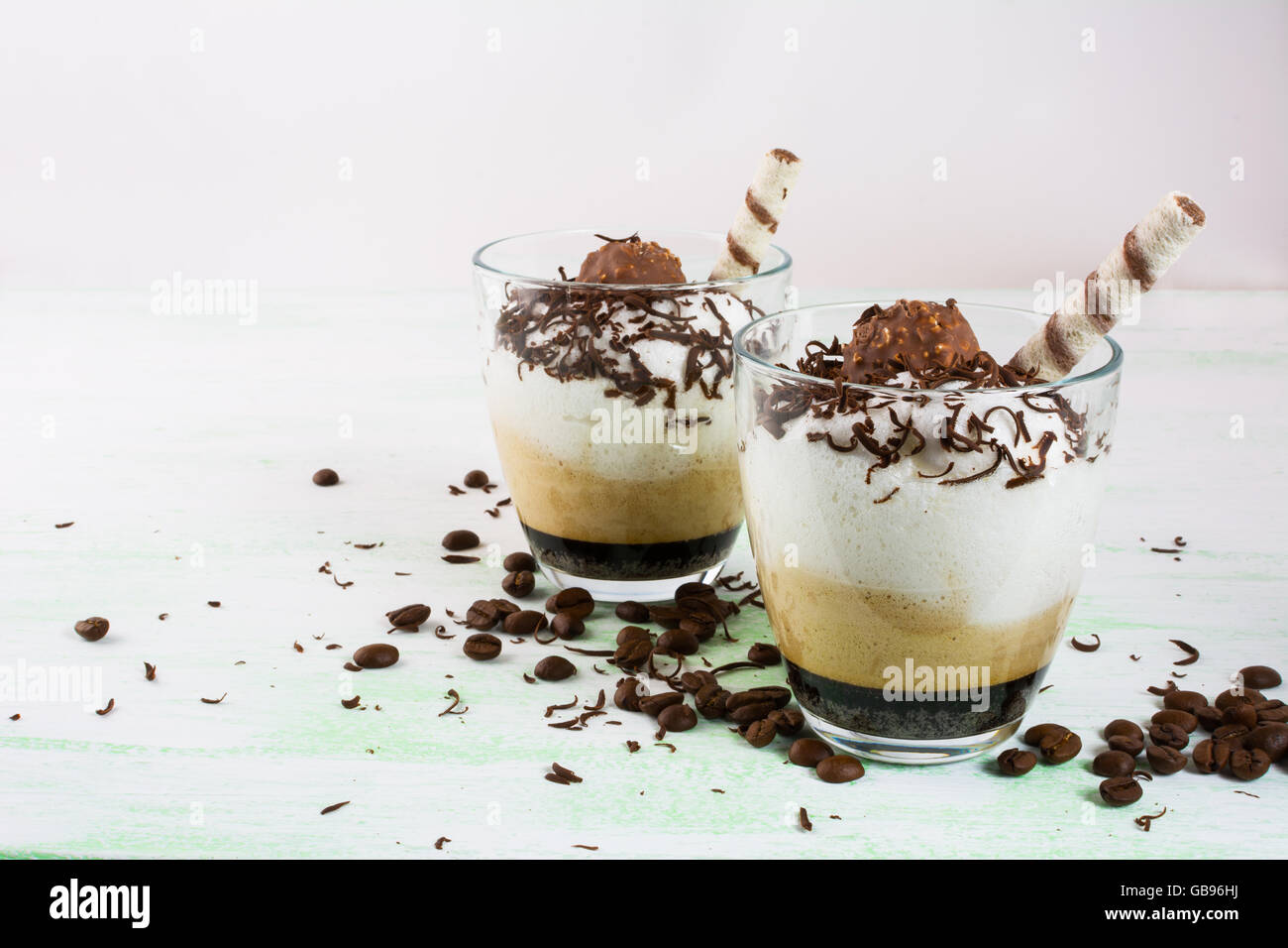 Coffee cocktail in glasses. Chocolate cocktail. Chocolate drink. Cocoa ...