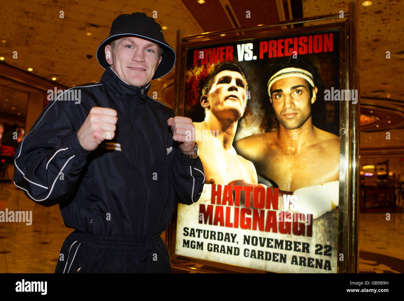 Ricky Hatton poses for photographers next to a poster at the MGM Grand ...