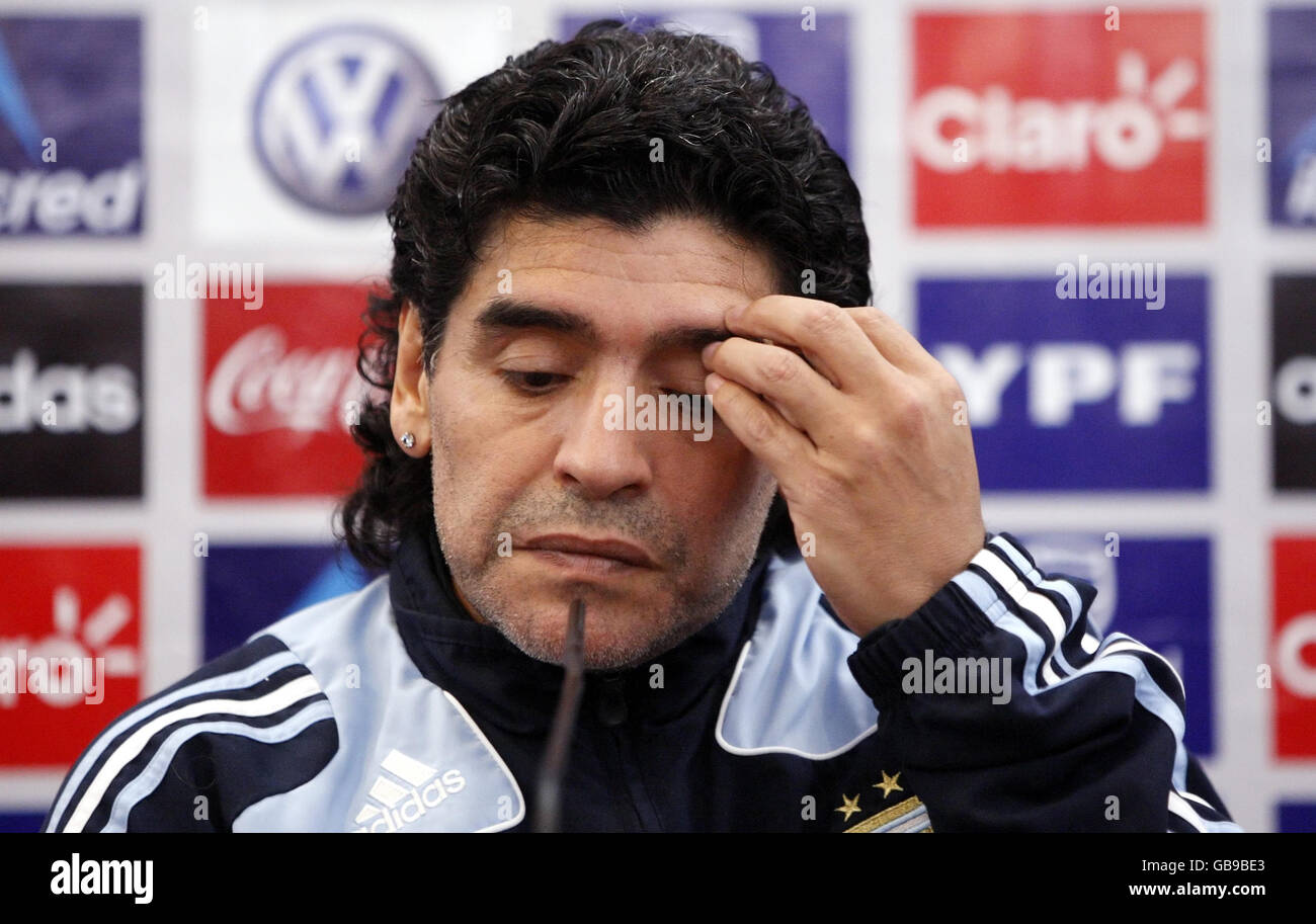 Argentina coach Diego Maradona during a press conference at the ...