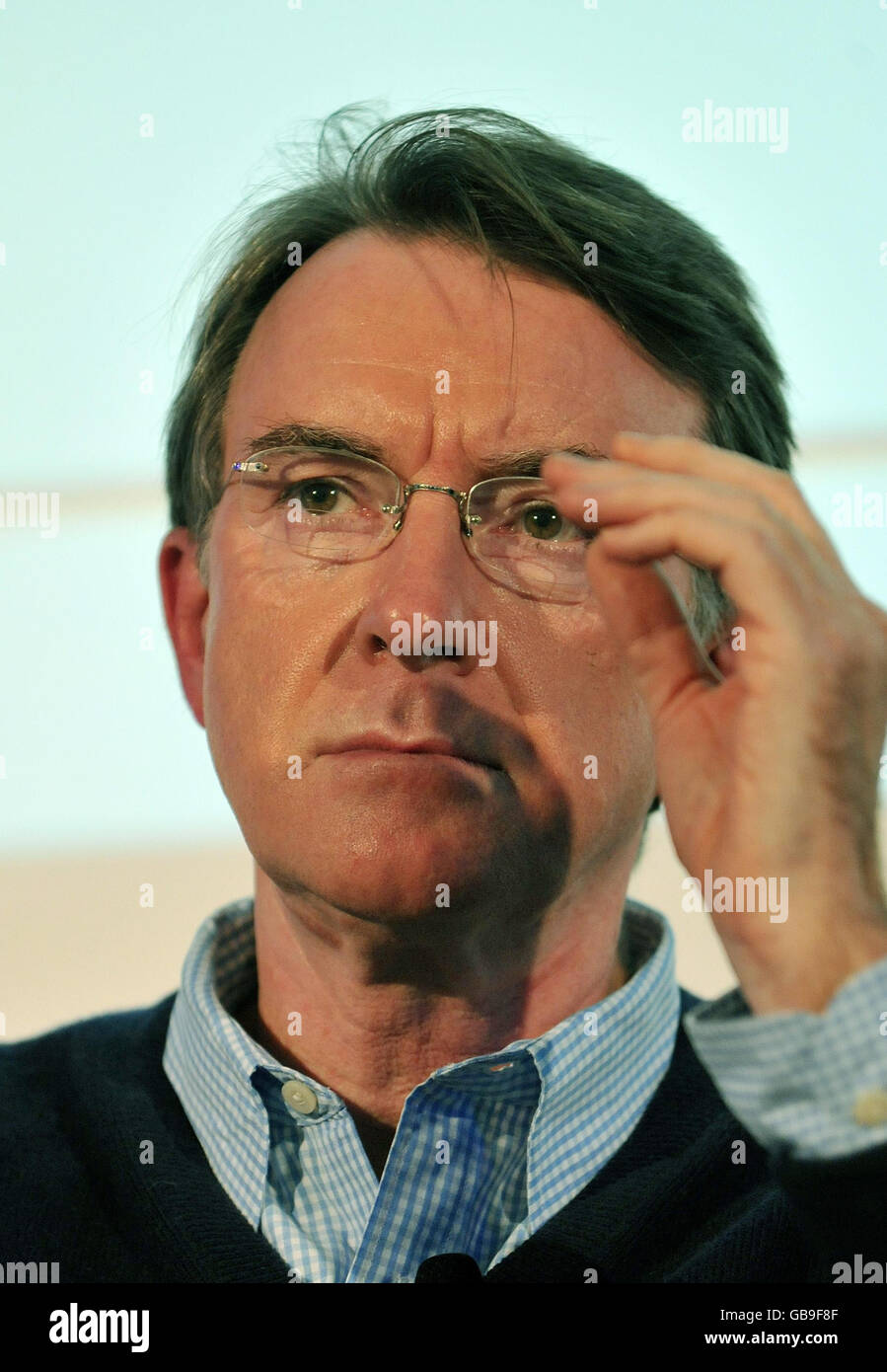 Head head shot speaking politics peter mandelson hi-res stock ...