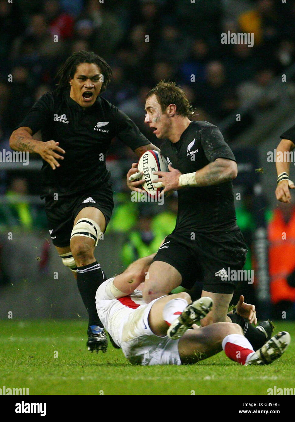 New Zealand's Jimmy Cowan (right) and Rodney So'oialo in action during ...