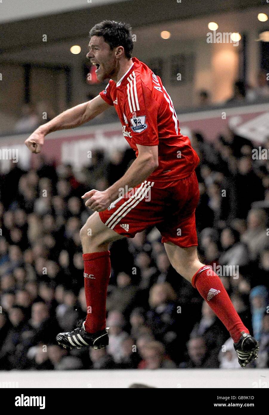 Liverpool's Xabi Alonso celebrates after scoring the first goal Stock ...