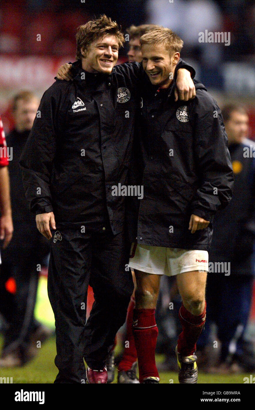 (L-R) Denmark's Thomas Helveg and Martin Jorgensen celebrate victory at ...