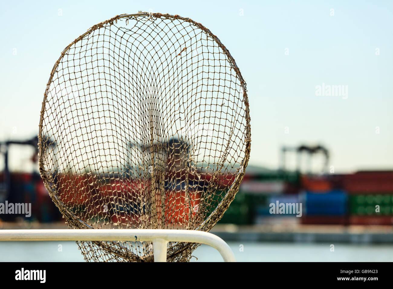 Cargo commerce industry concept.Fishing net in harbour. Fishery tool ...