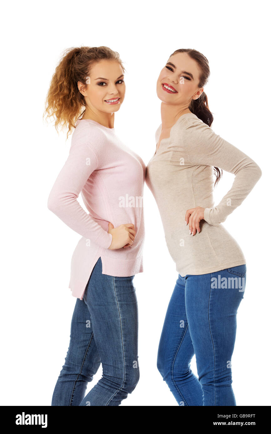 Two young happy womans friends Stock Photo - Alamy