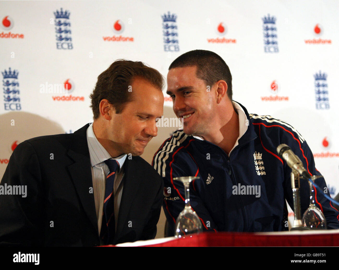 PCA chief executive Sean Morris speaks with England captain Kevin ...
