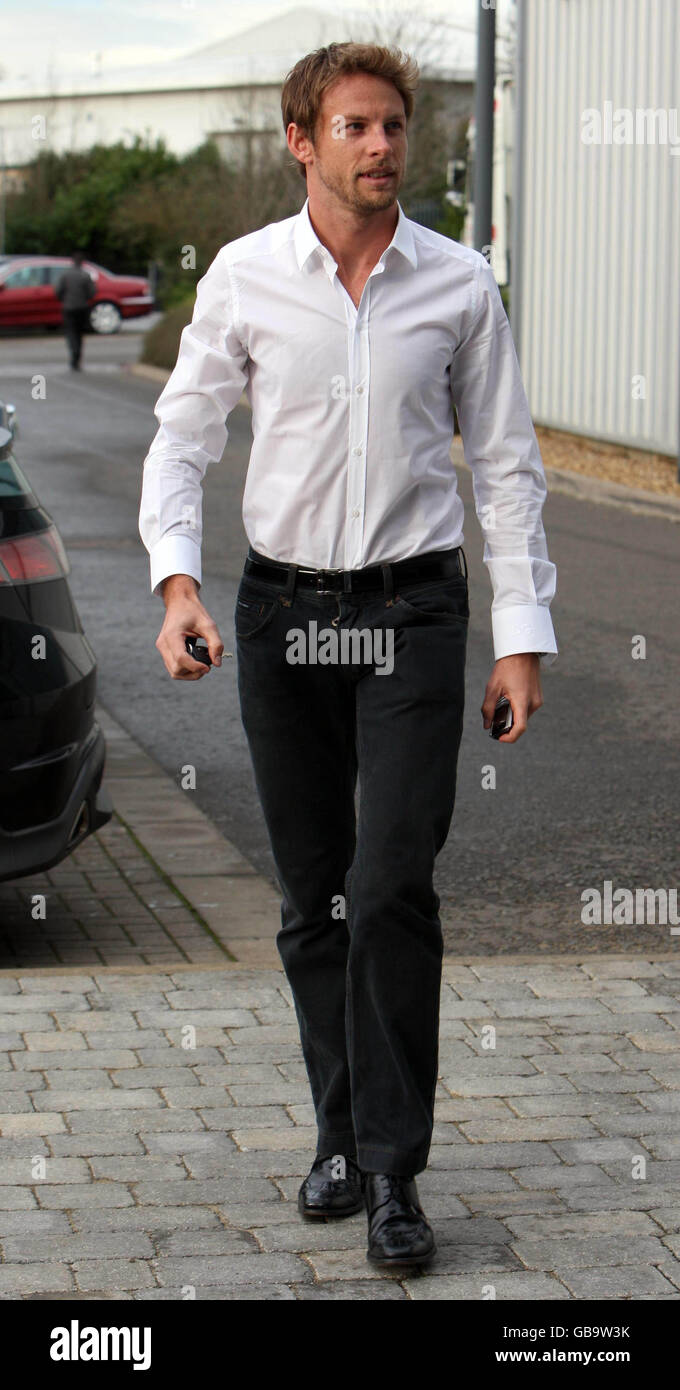 Formula One Racing Driver Jenson Button arrives at the F1 Honda Racing ...