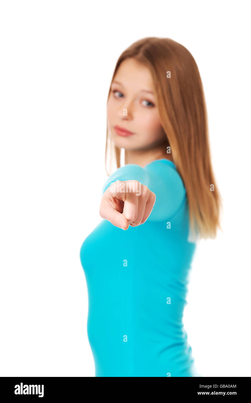 Teenage student pointing up hi-res stock photography and images - Alamy