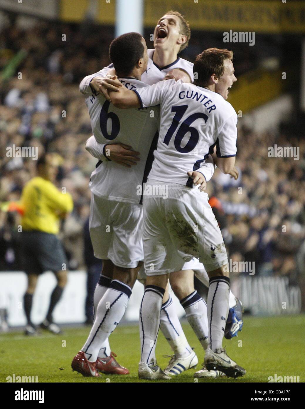 Tottenham Hotspur's Michael Dawson and Chris Gunter (r) celebrate with ...