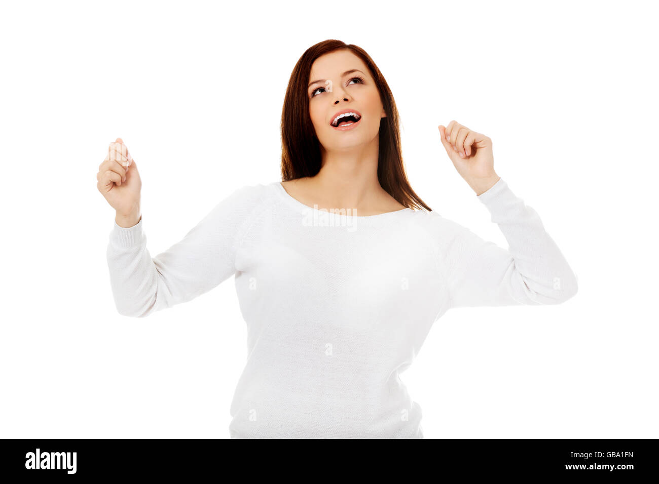 Happy beautiful slim woman dancing Stock Photo - Alamy