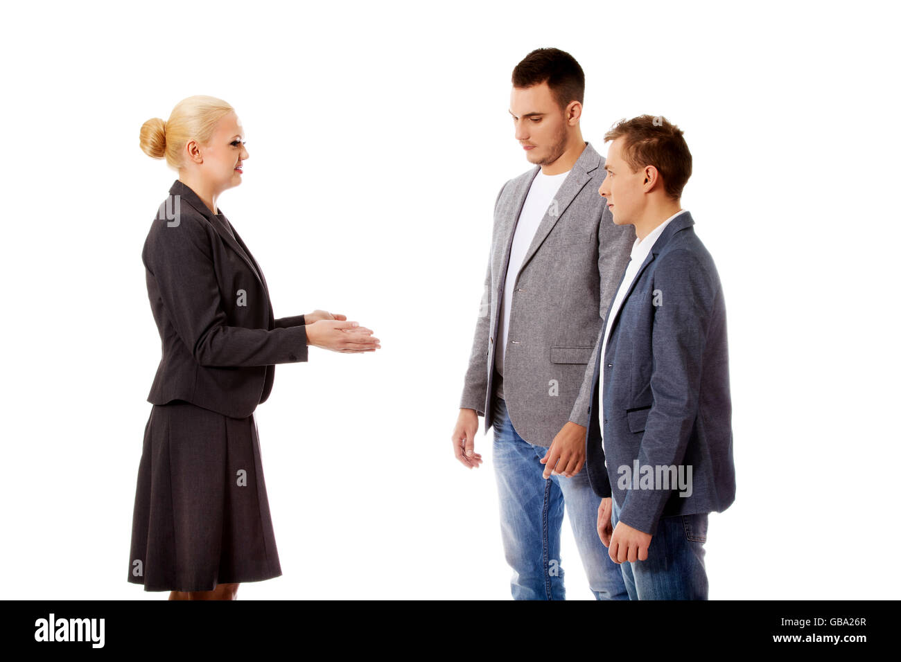 Boss businesswoman screaming at her employees Stock Photo - Alamy