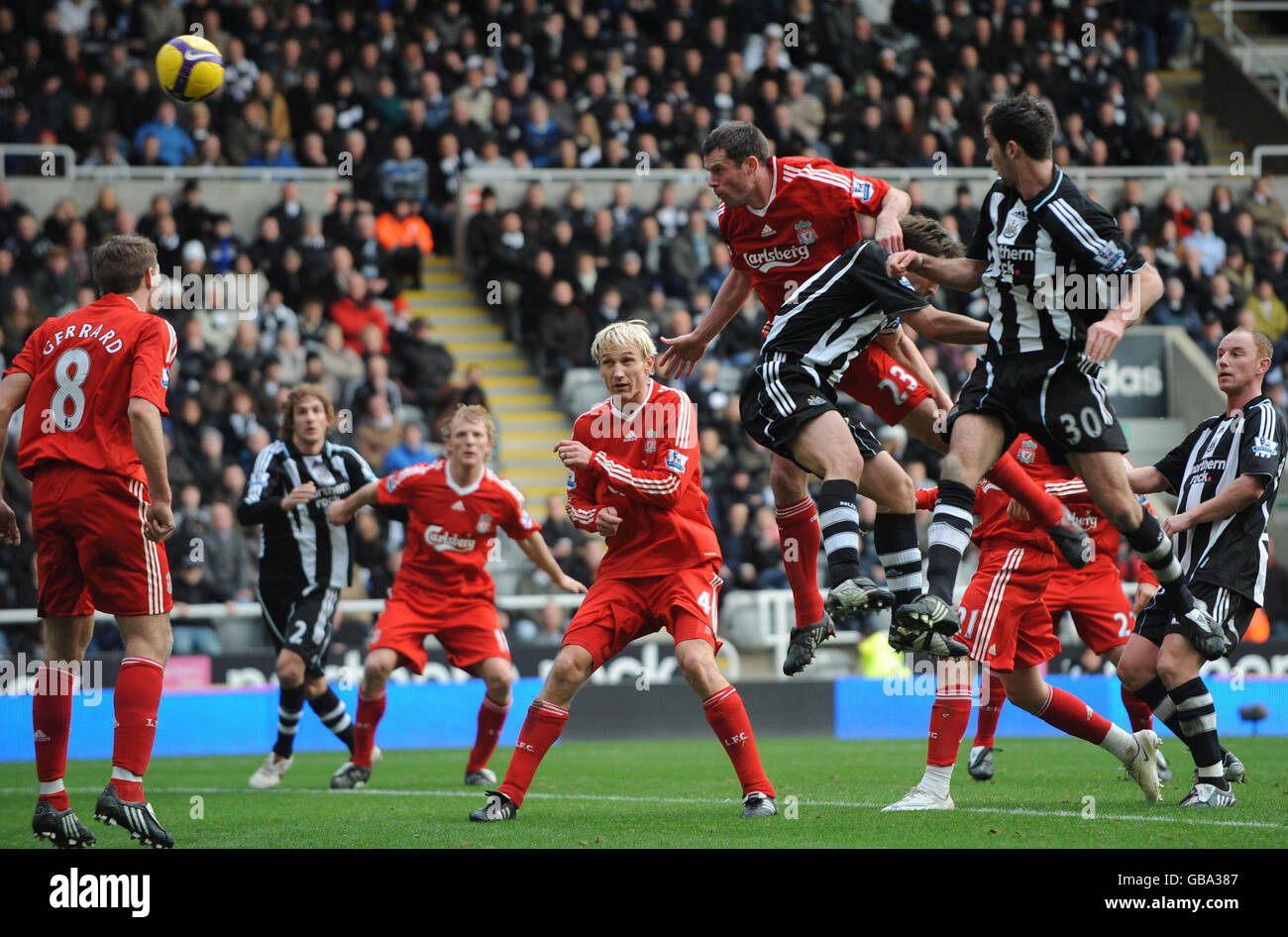 Newcastle United's David Edgar (centre) scores his sides opening goal ...