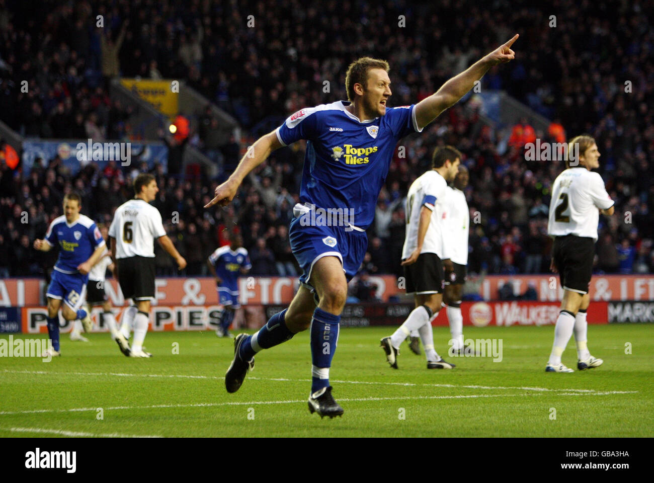 Leicester's Steven Howard celebrates scoring during the Coca-Cola ...