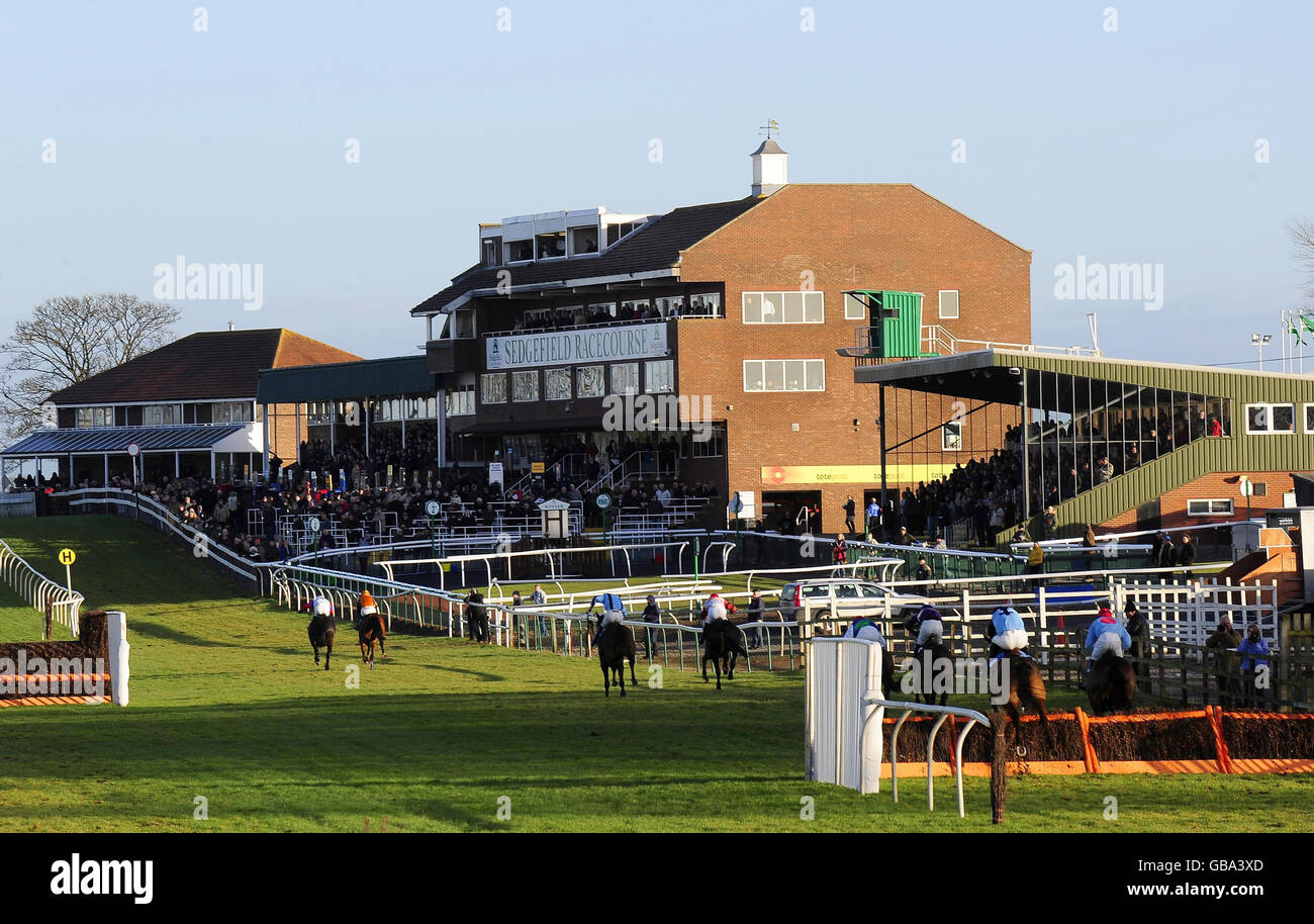 A general view of racing at sedgefield racecourse hi-res stock ...
