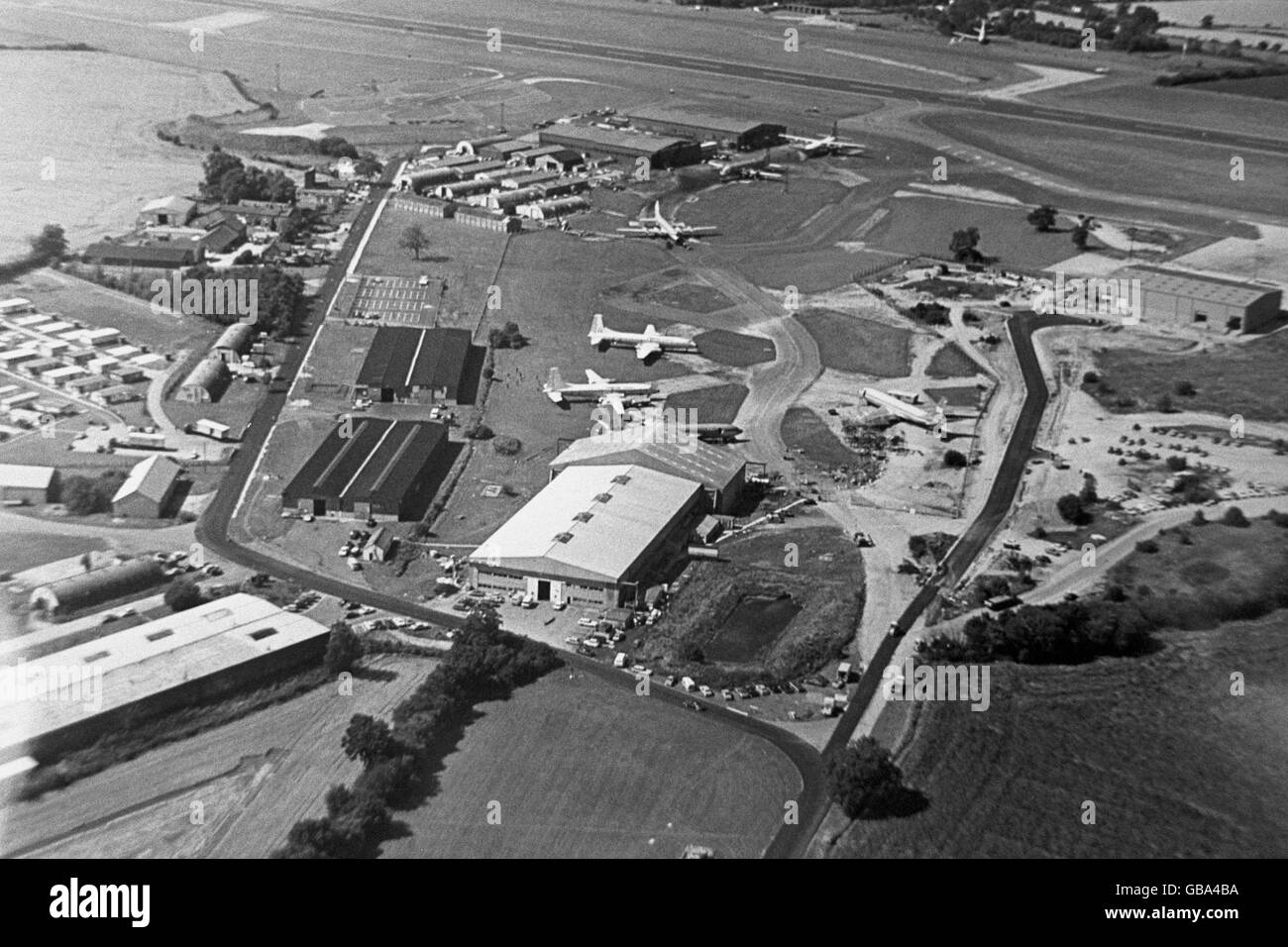 An aerial view of the terminal and aircraft of Stansted Airport, which ...