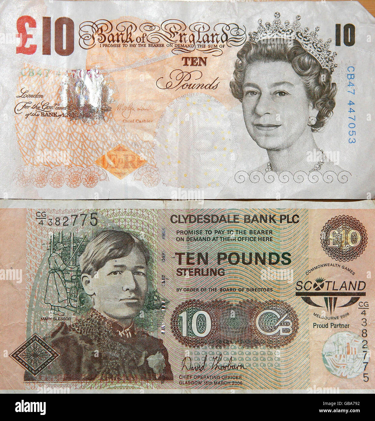 Currency notes paper money 10 pound sign england mangsm hi-res stock ...