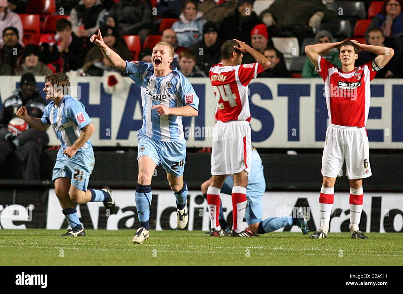 Coventry City's Robbie Simpson celebrates scoring the opening goal of ...