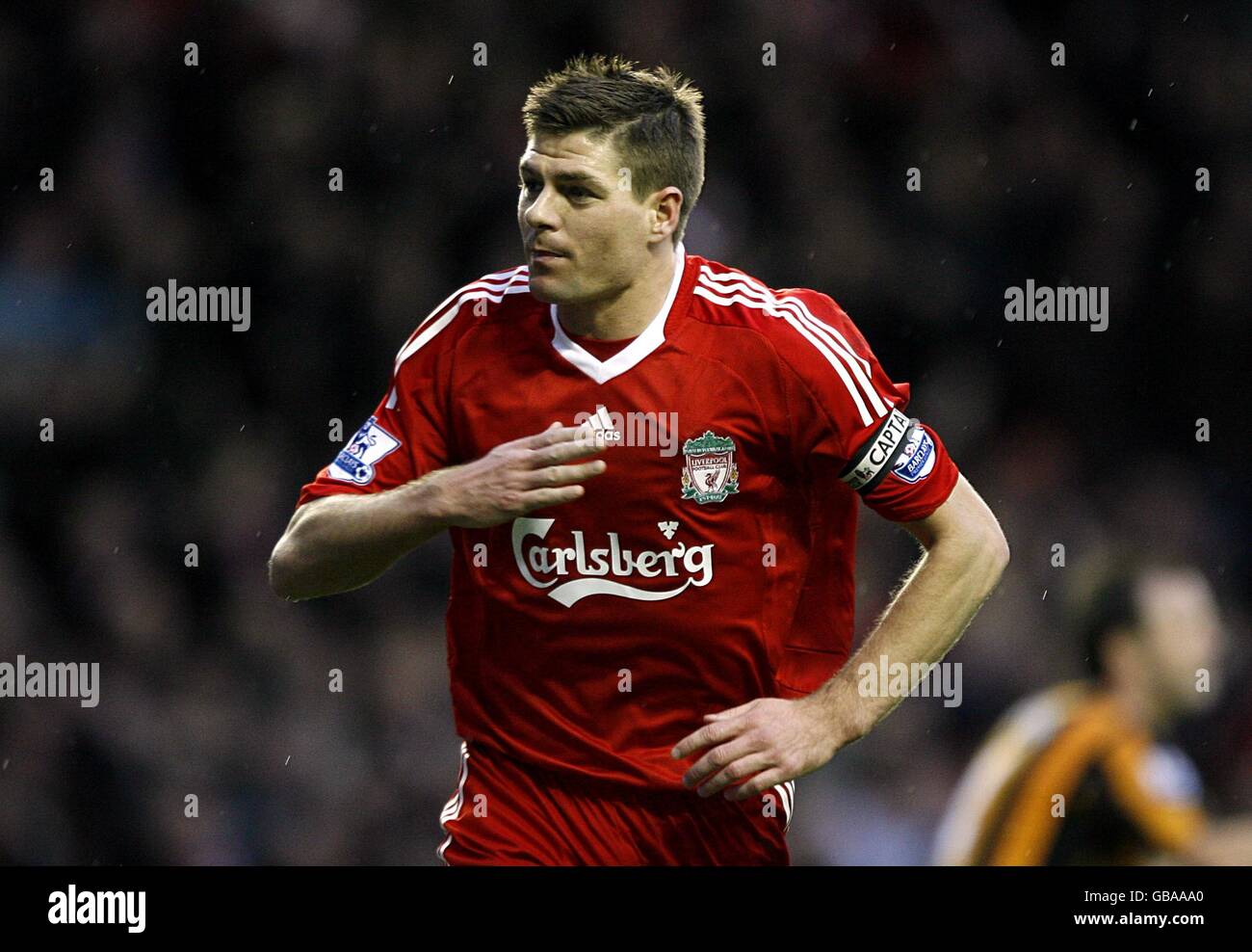 Liverpool's Steven Gerrard celebrates scoring his first goal Stock ...