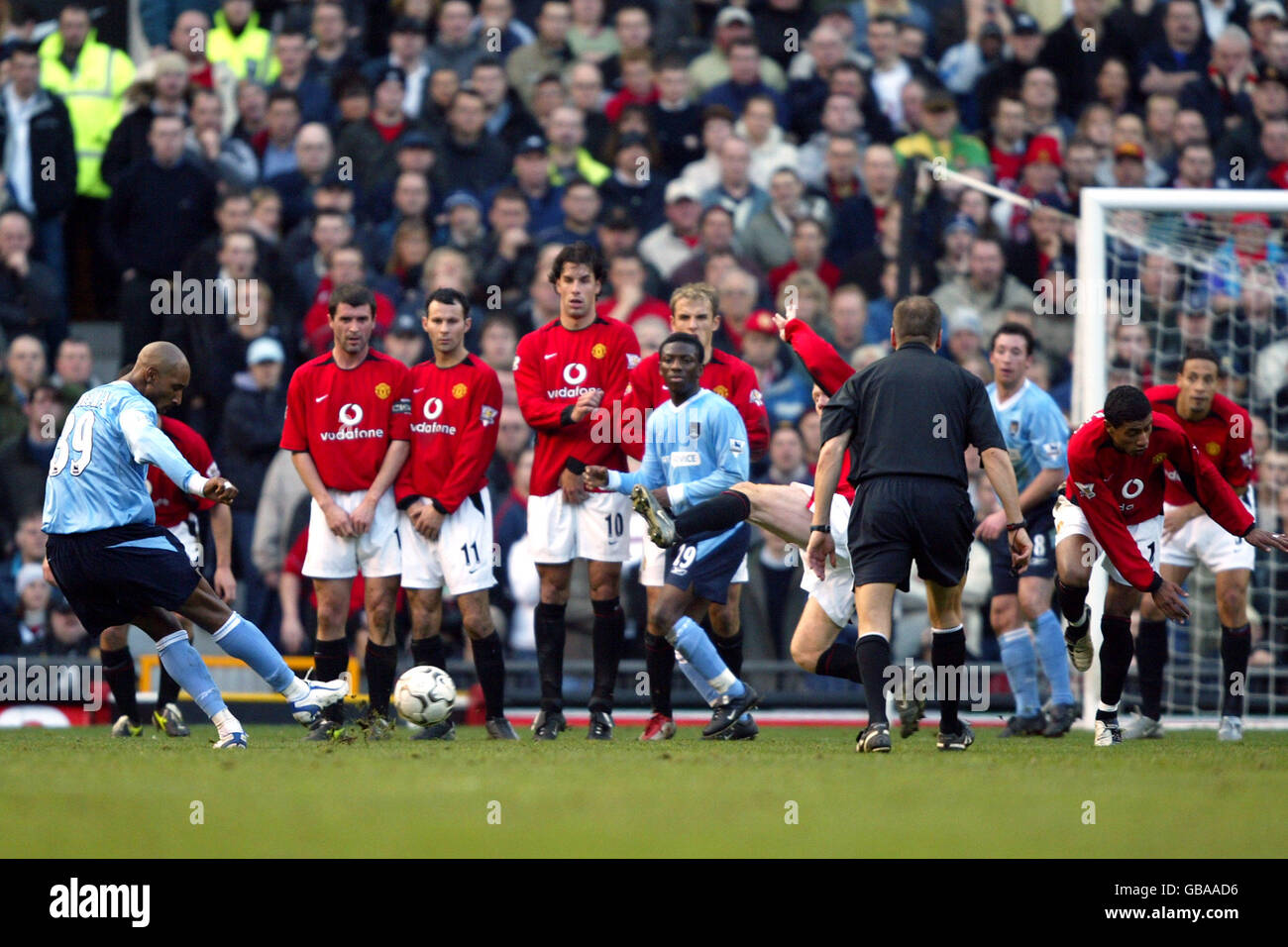 Manchester City Nicolas Anelka attempts a free kick from long range ...