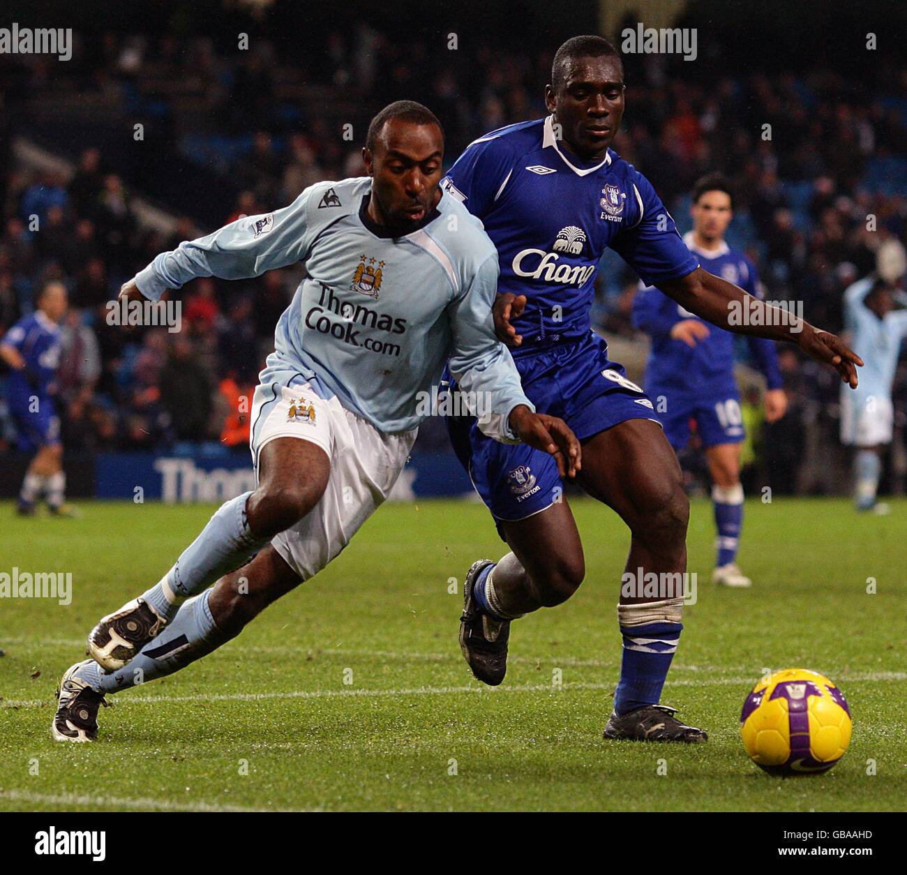Everton's Segundo Castillo (right) and Manchester City's Darius Vassell ...