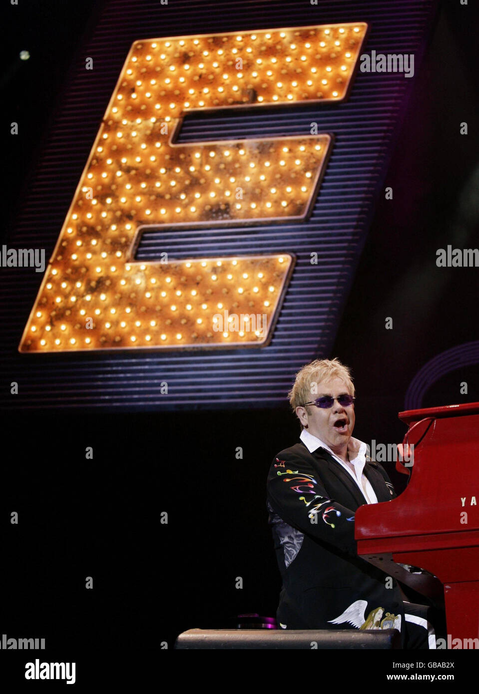 Elton John In Concert - London. Elton John performing on stage during ...