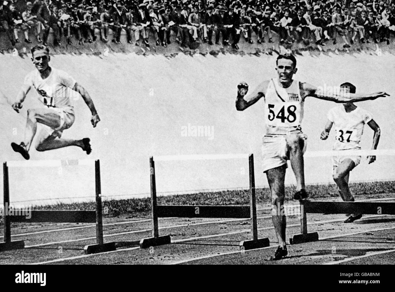 Great Britain's gold medallist David, Lord Burghley (l) looks across at ...