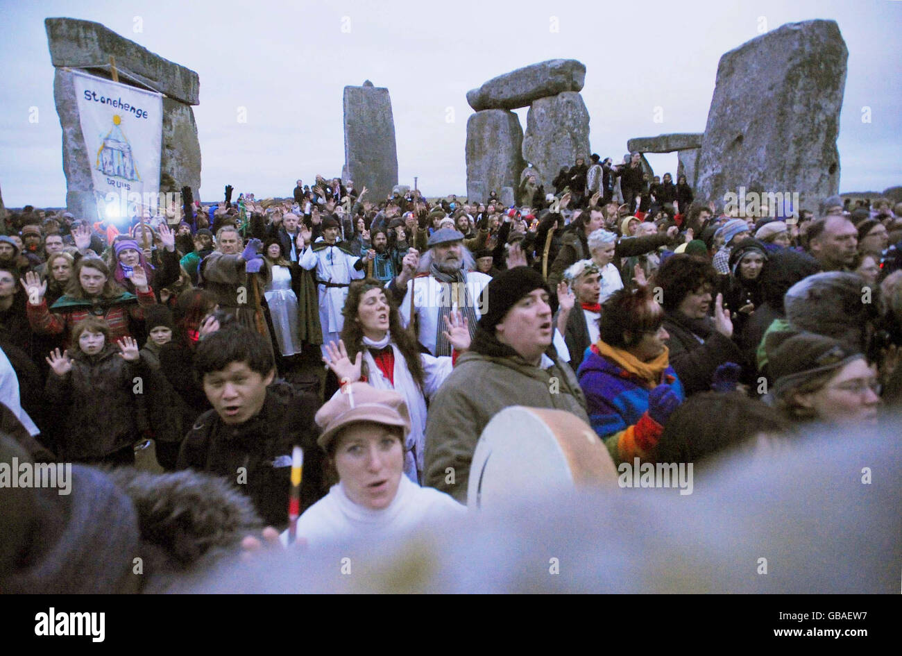 A general view of a Winter Solstice ceremony taking place at sun rise ...