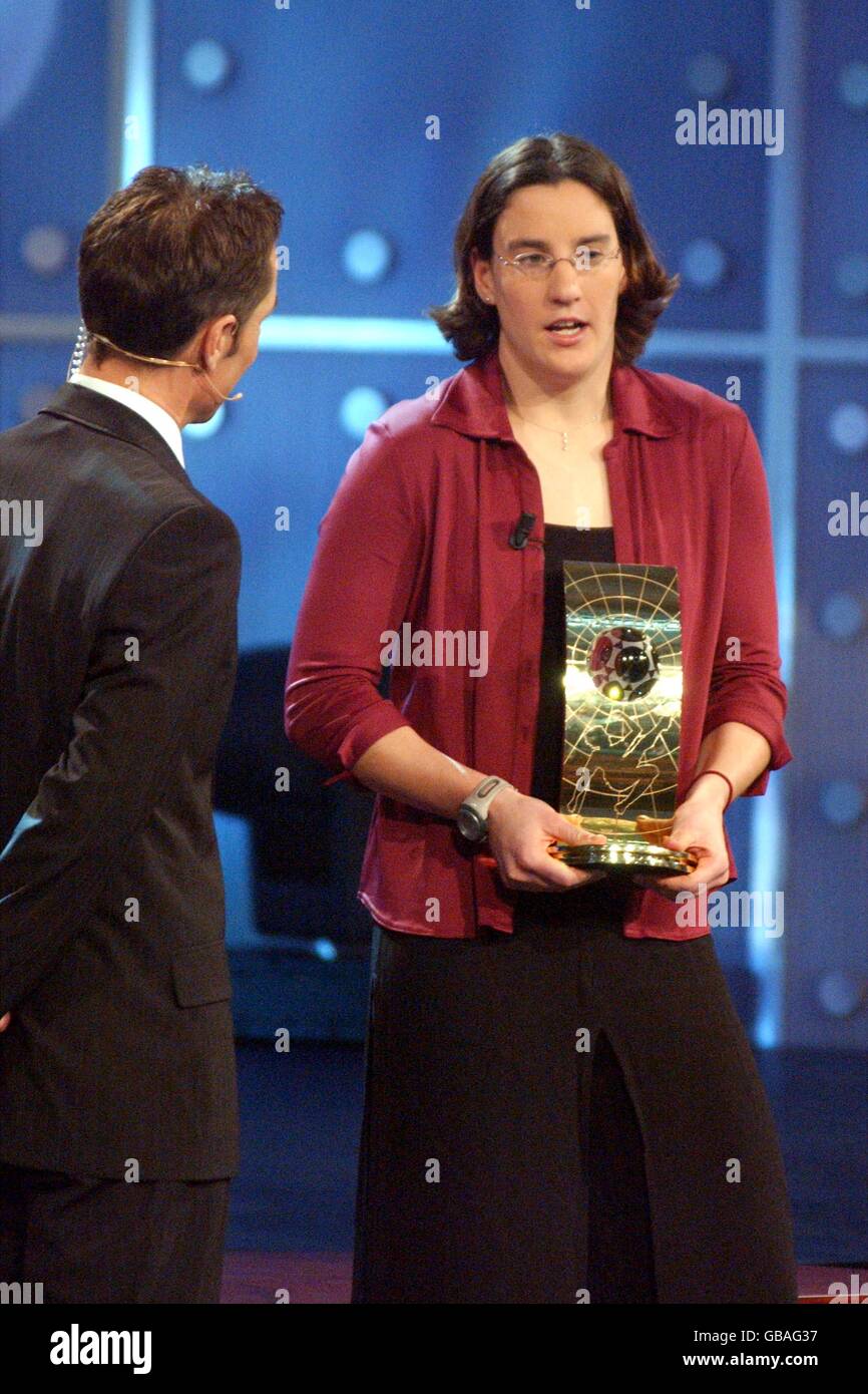 Germany's Birgit Prinz (l) is awarded with the FIFA World Footballer of ...