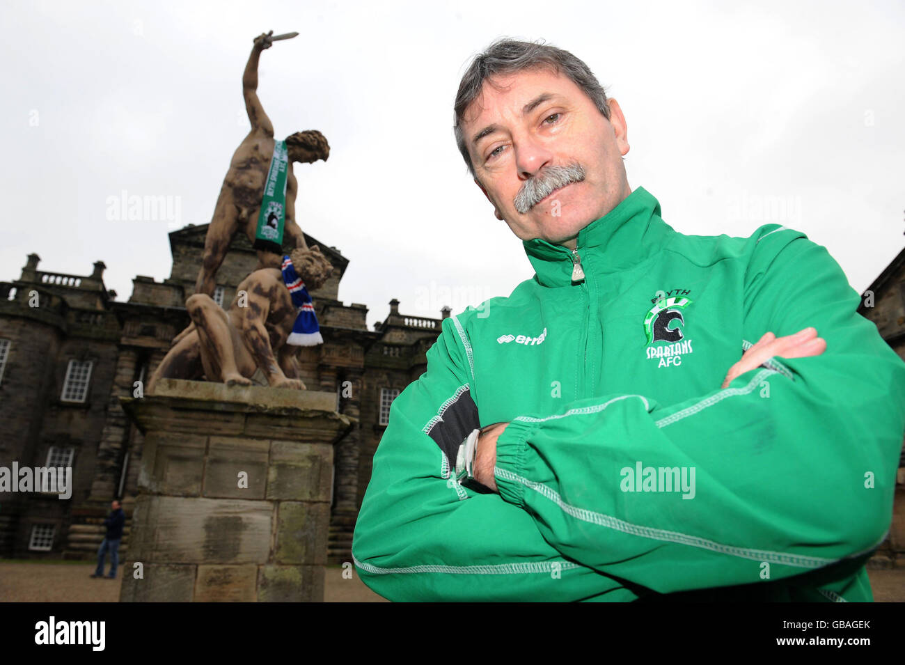 Blyth Spartans manager Harry Dunn poses with the David and Goliath ...