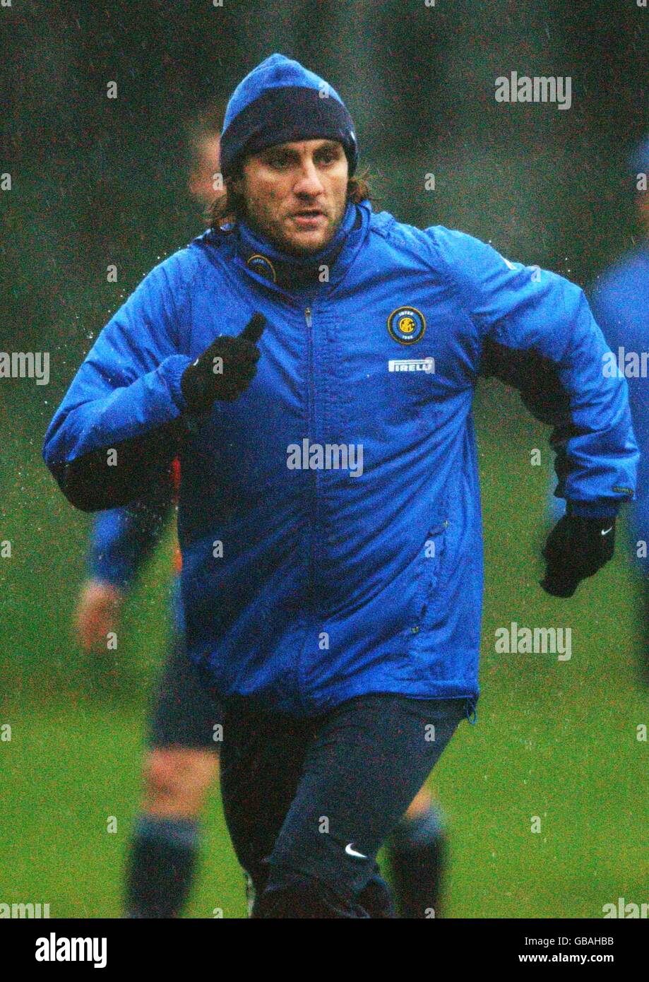 Inter milans christian vieri trains in the rain hi-res stock ...
