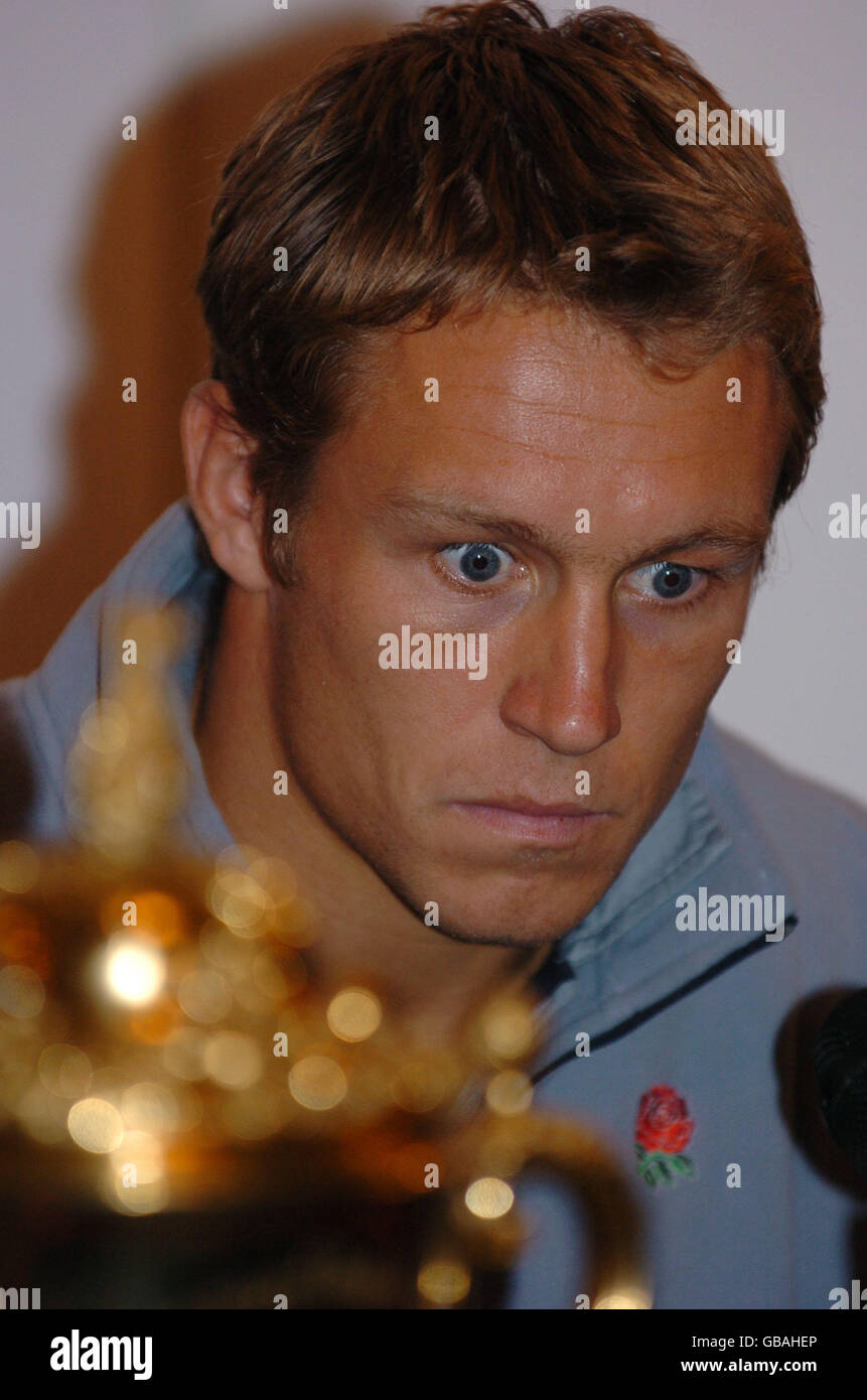 Jonny Wilkinson remains focussed during the conference as he sits ...