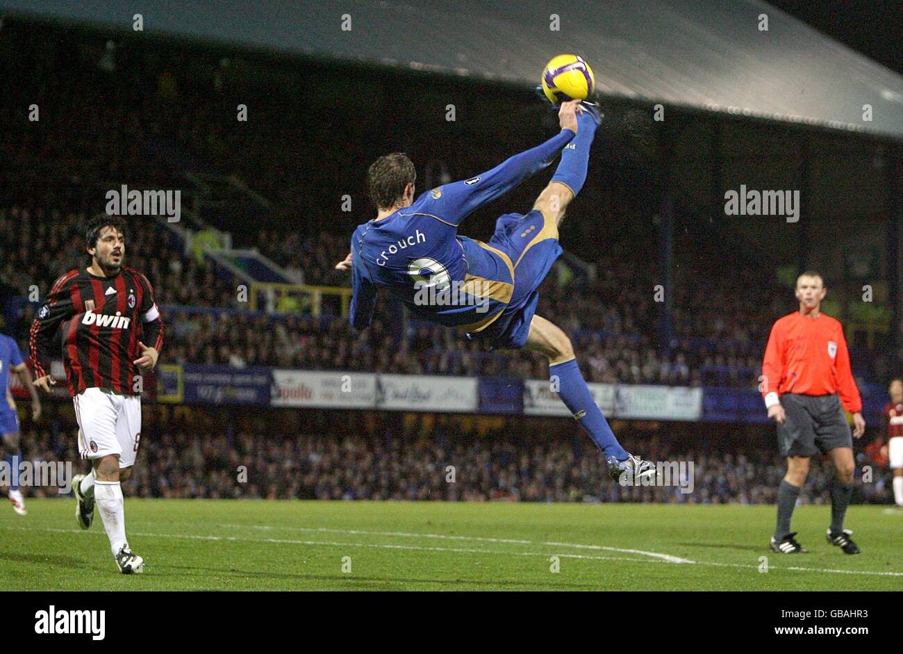 Portsmouth's Peter Crouch has a shot on goal, overhead kick right ...