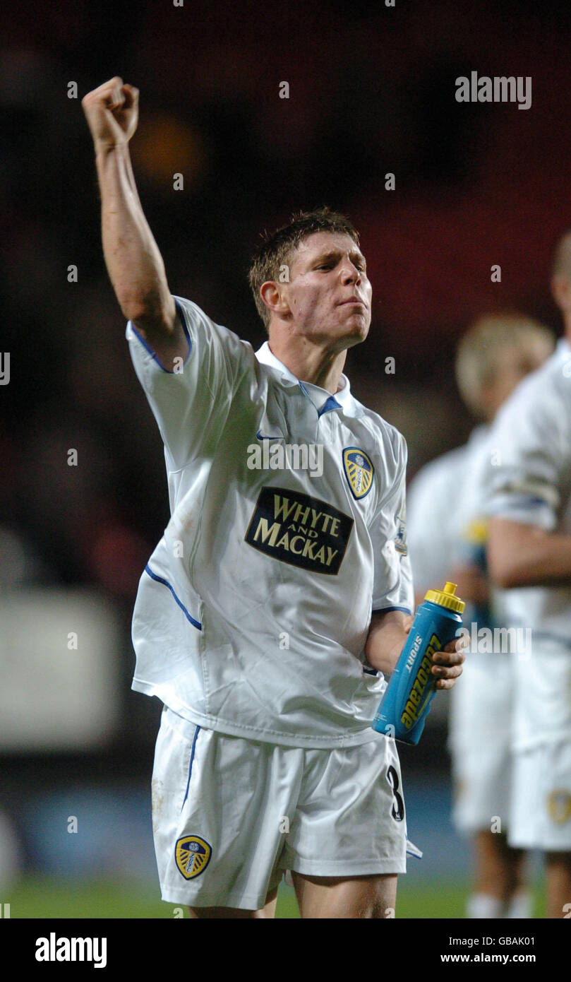 Leeds United's goalscorer James Milner celebrates at the end game Stock ...
