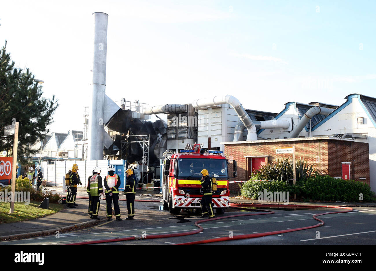 Fire services site explosion in eastbourne road hi-res stock ...