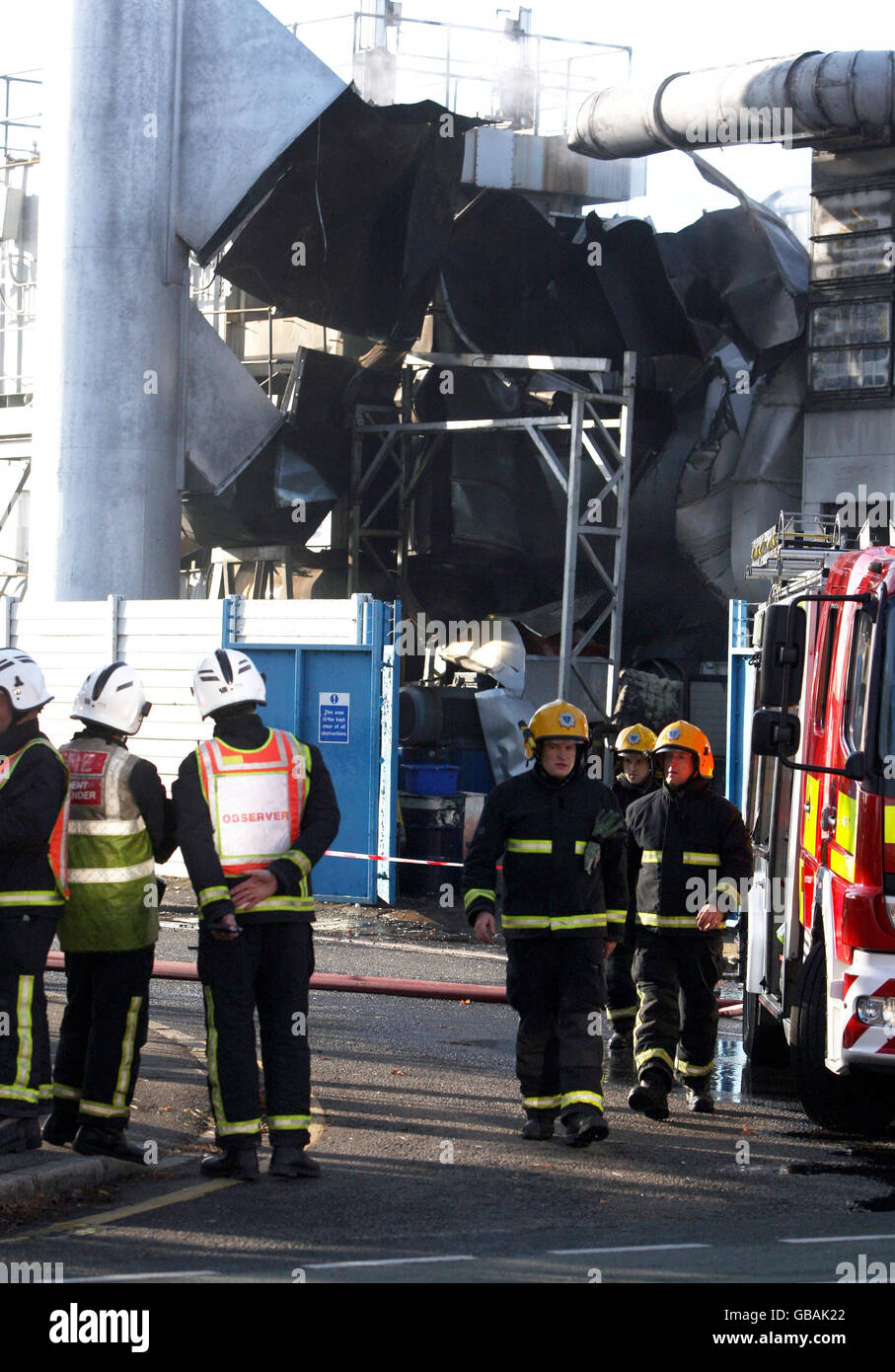 Fire services site explosion in eastbourne road hi-res stock ...