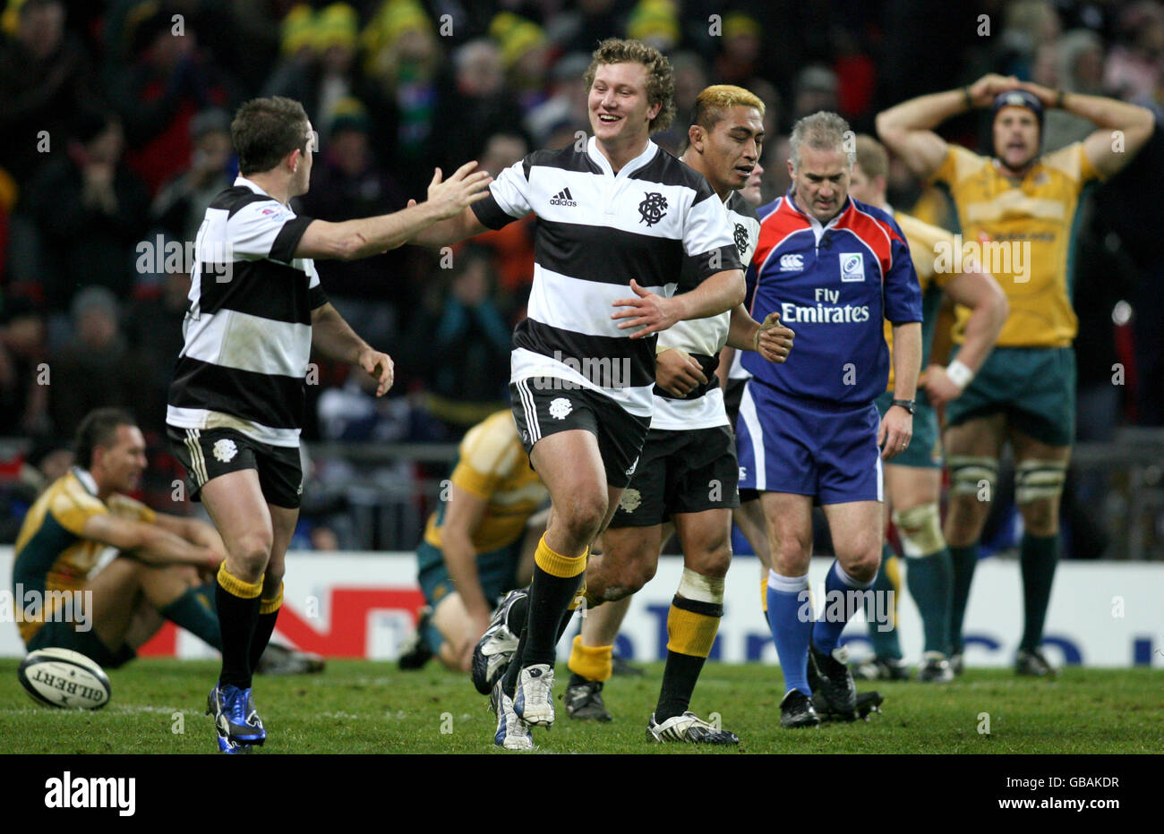 Barbarians shane williams celebrates with nick coster against australia ...