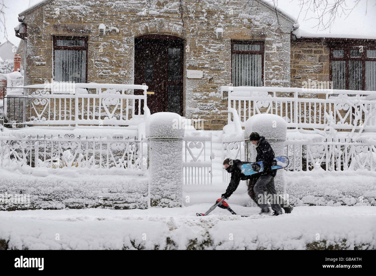 Snow in the UK. Heavy snow in Castleside, County Durham Stock Photo - Alamy