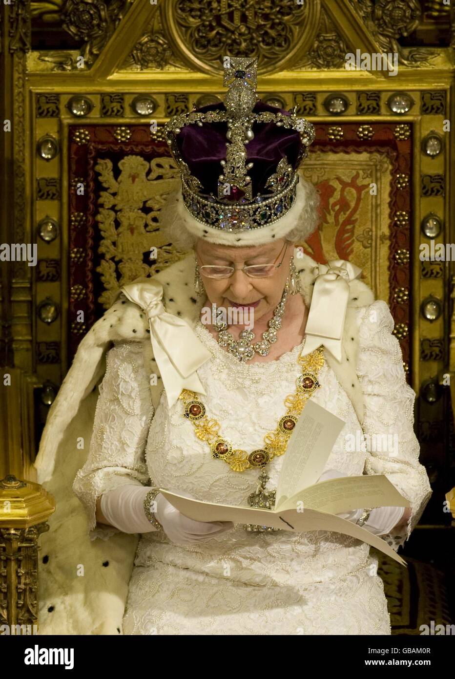 Queen Elizabeth II delivers her speech to the House of Lords at the ...