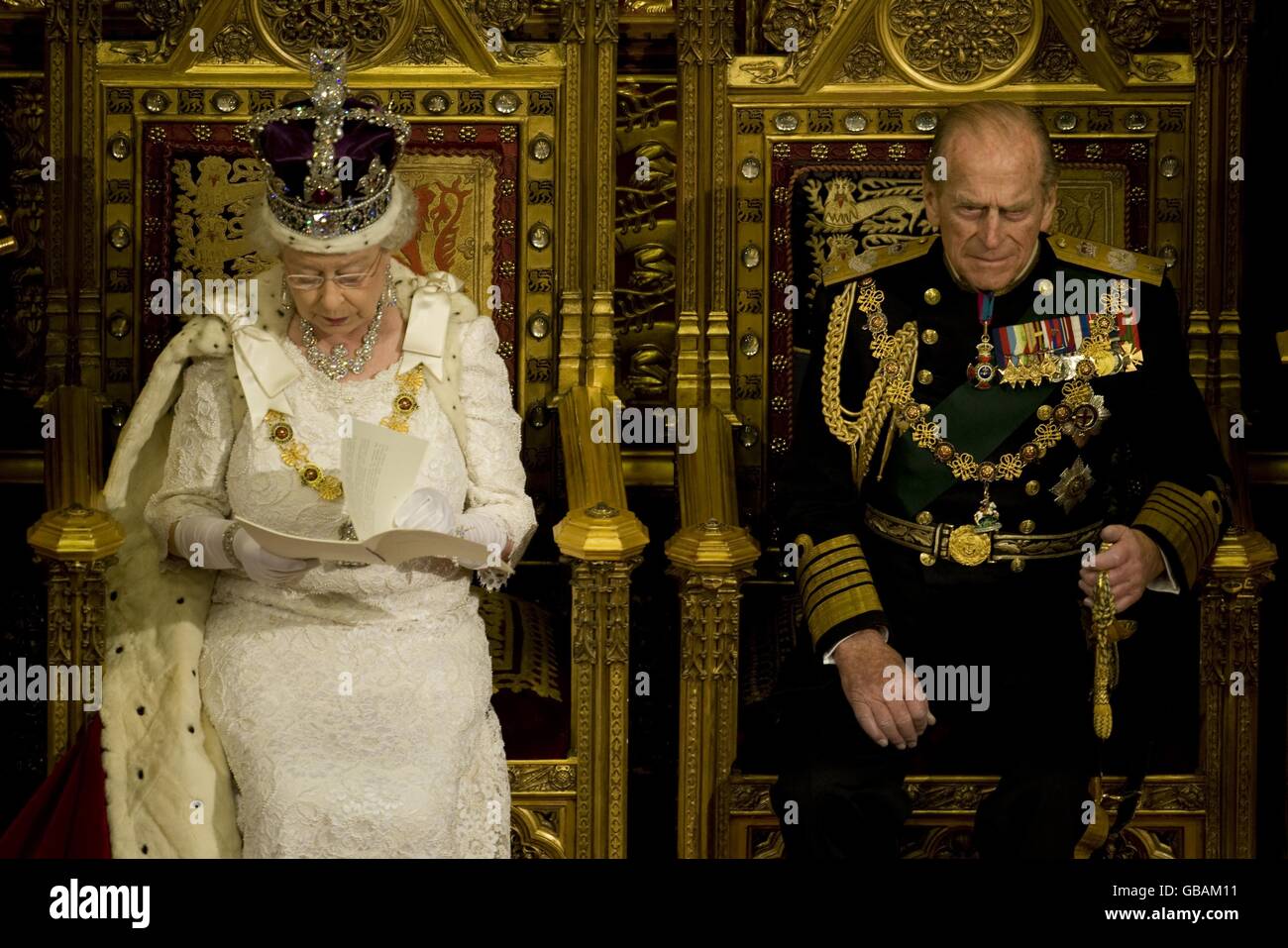 Queen Elizabeth II delivers her speech to the House of Lords at the ...