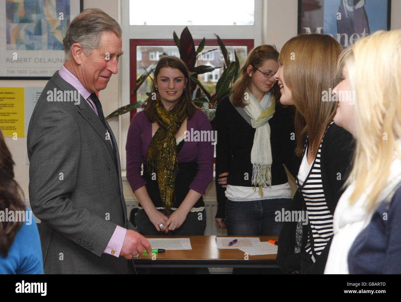 The Prince of Wales shares a joke with A-level English pupils at the ...