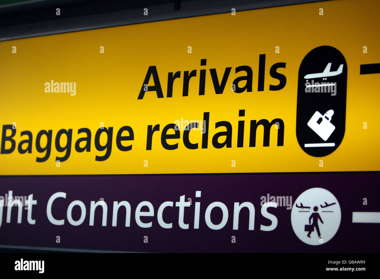 A passenger information sign airside at heathrow airport hi-res stock ...