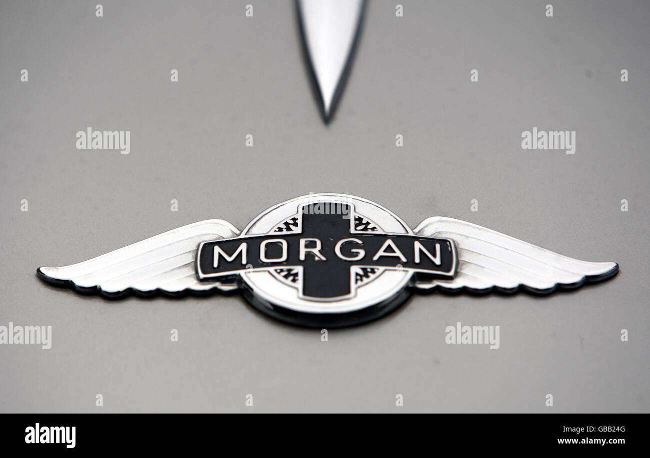The badge of a Morgan on a car outside the Morgan Car factory Stock ...