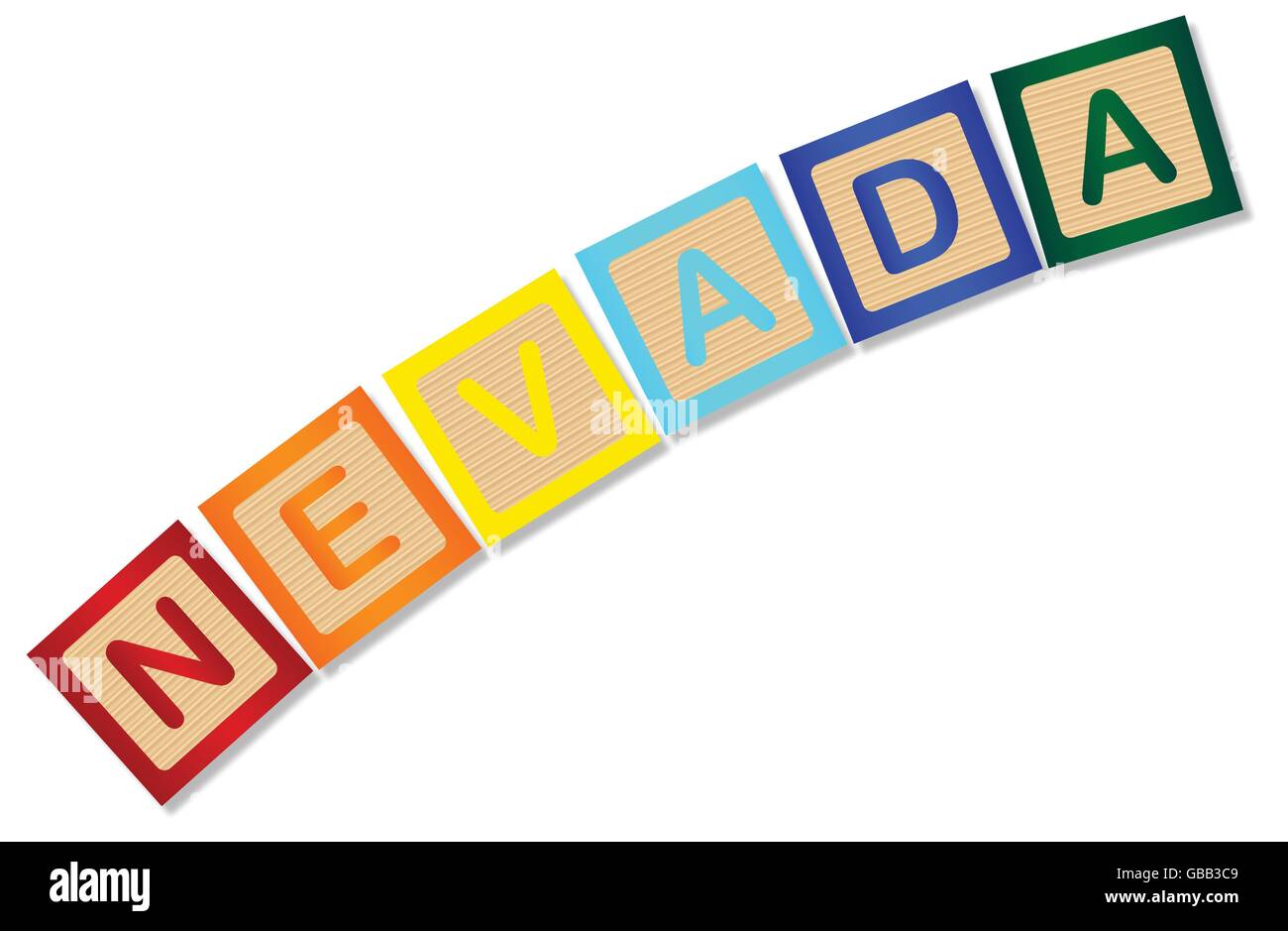 A collection of wooden block letters spelling Nevada over a white ...