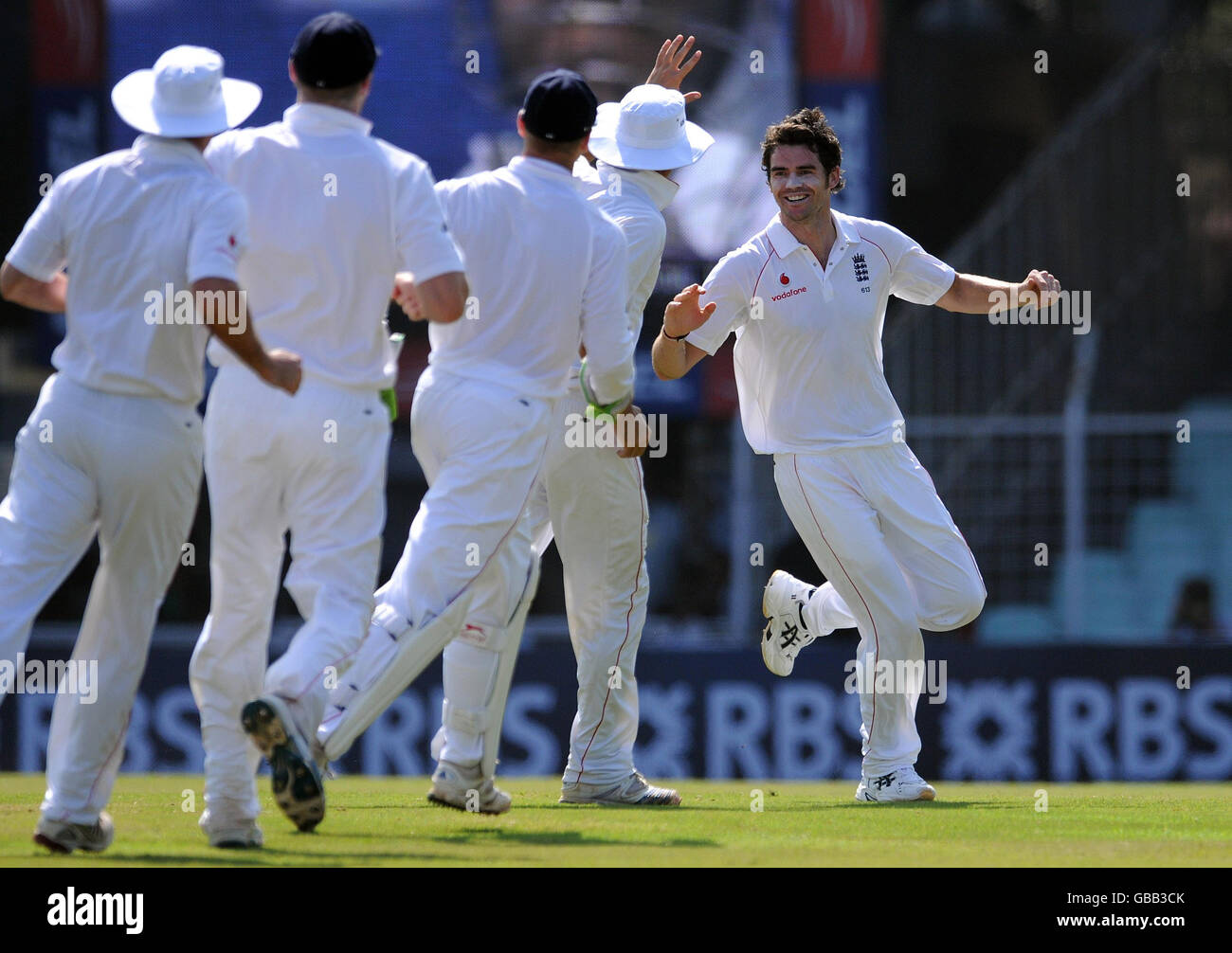 England's James Anderson celebrates after bowling out India's Virender ...