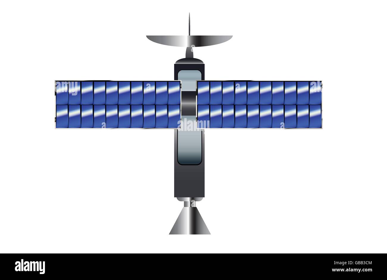 A typical satellite with solar panel wings over a white background ...