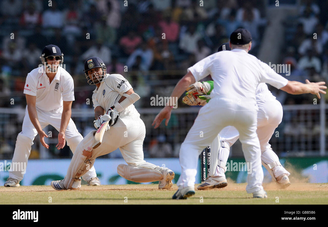 India's Sachin Tendulkar bats during the fifth day of the First Test ...
