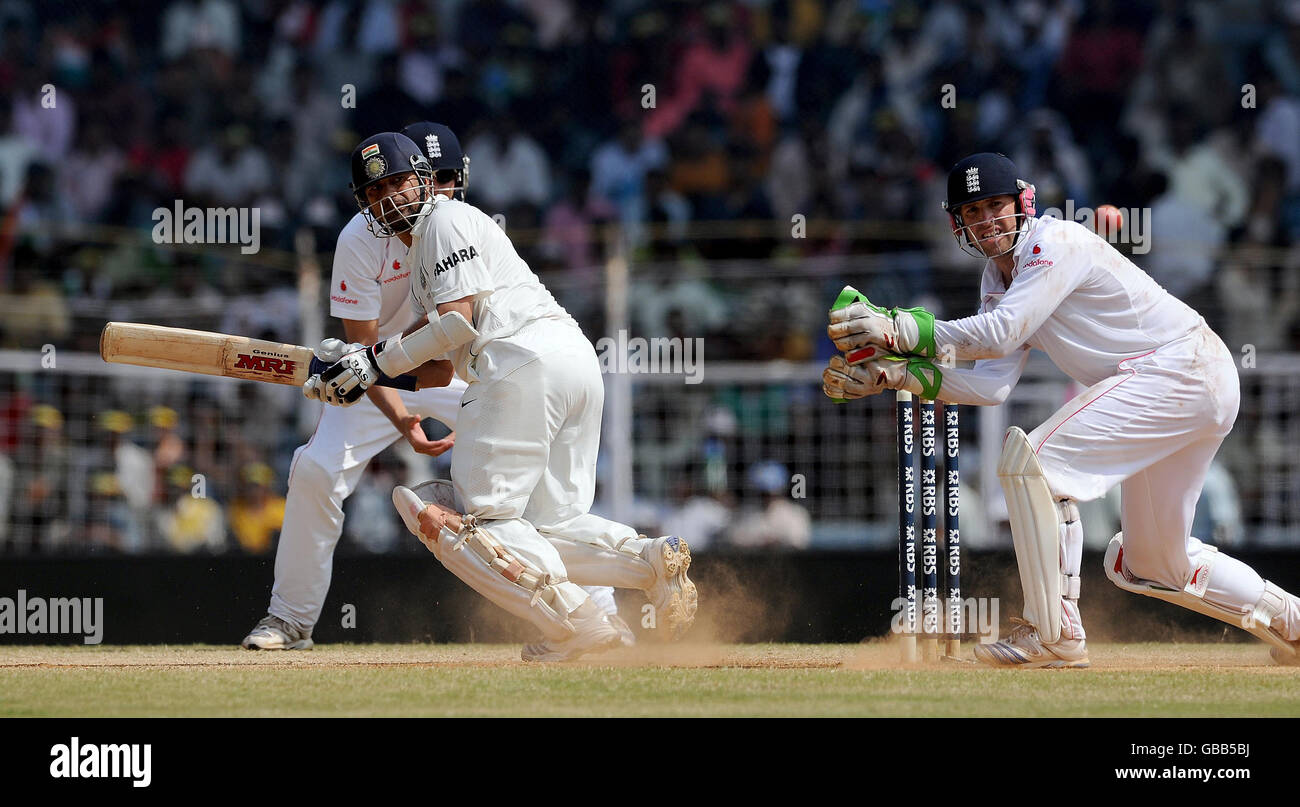 India's Sachin Tendulkar bats during the fifth day of the First Test ...